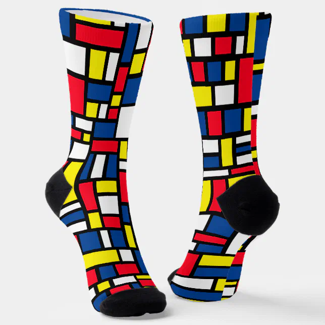 Groovy Colorful Modern Mondrian Style Abstract Art Socks | Zazzle