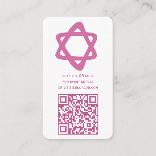 Groovy Custom QR CODE Bar Bat Mitzvah Pink Stars Enclosure Card | Zazzle