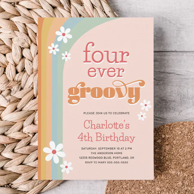 Groovy Daisies Girl's 4th Birthday Invitation | Zazzle
