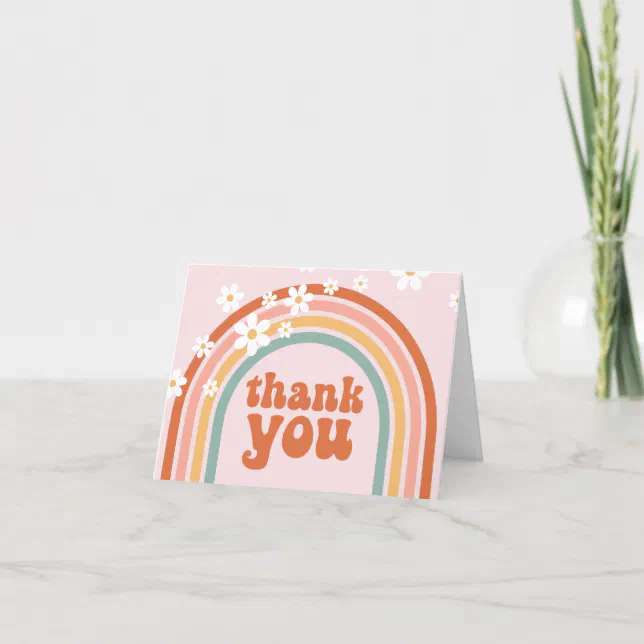 Groovy daisy boho rainbow thank you card | Zazzle