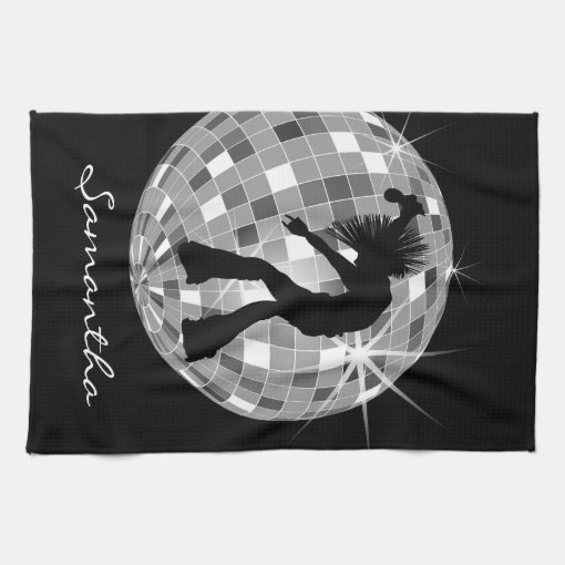 Groovy Dancer Silhouette On DiscoBall Kitchen Towel | Zazzle