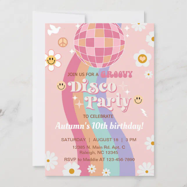 Groovy disco party girl birthday invite retro 70's | Zazzle