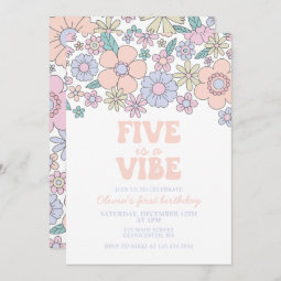 Groovy Five is a Vibe Retro Floral 5th birthday Invitation | Zazzle