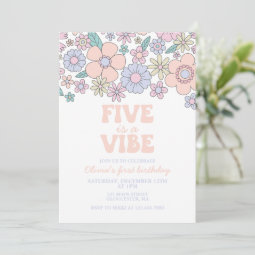 Groovy Five is a Vibe Retro Floral 5th birthday Invitation | Zazzle