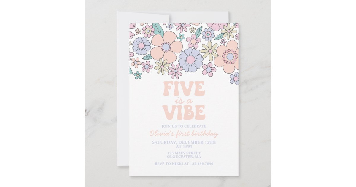Groovy Five is a Vibe Retro Floral 5th birthday Invitation | Zazzle