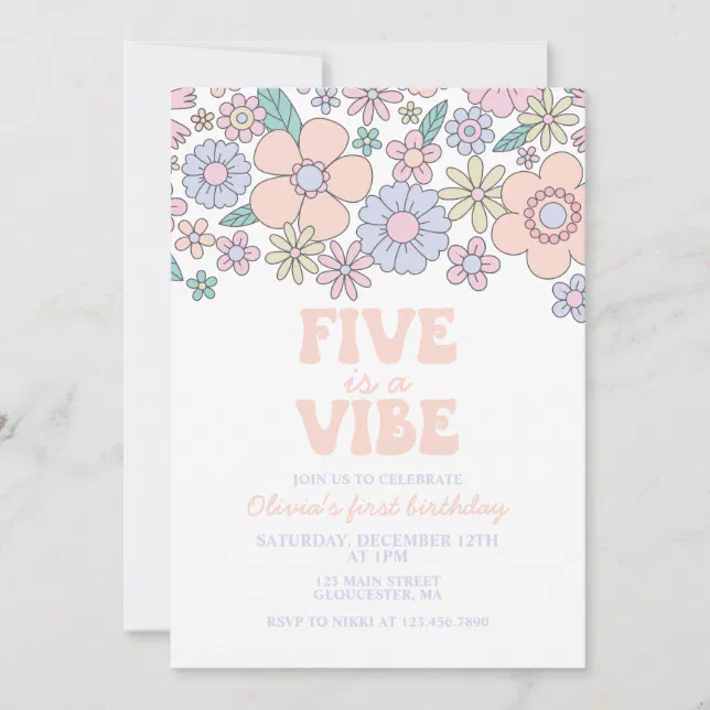 Groovy Five is a Vibe Retro Floral 5th birthday Invitation | Zazzle