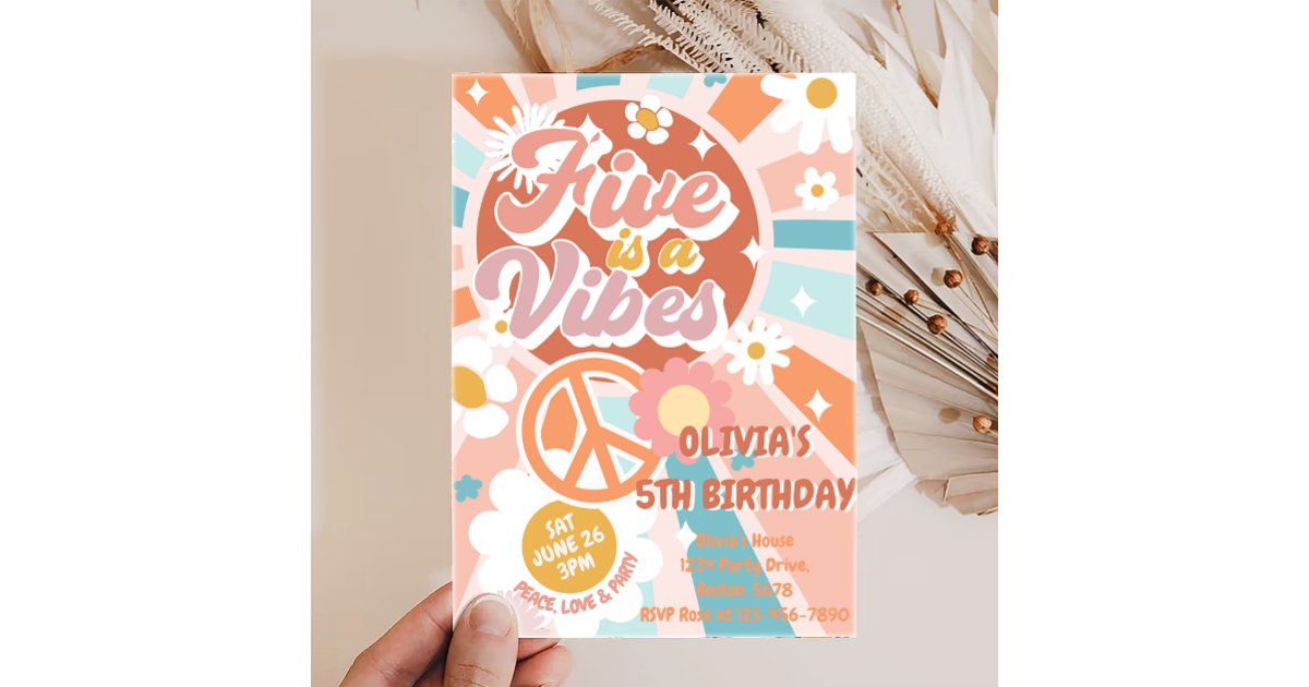 Groovy Five is a Vibe Retro Sunshine 5th Birthday Invitation | Zazzle