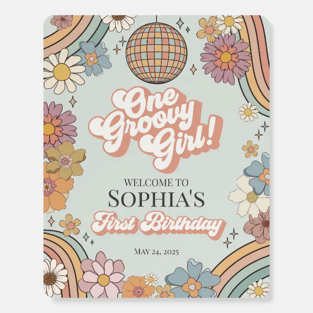 Groovy Floral 1st Birthday Retro Welcome Sign | Zazzle