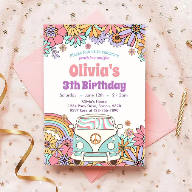 Groovy Flower Boho Retro Birthday Invitation | Zazzle