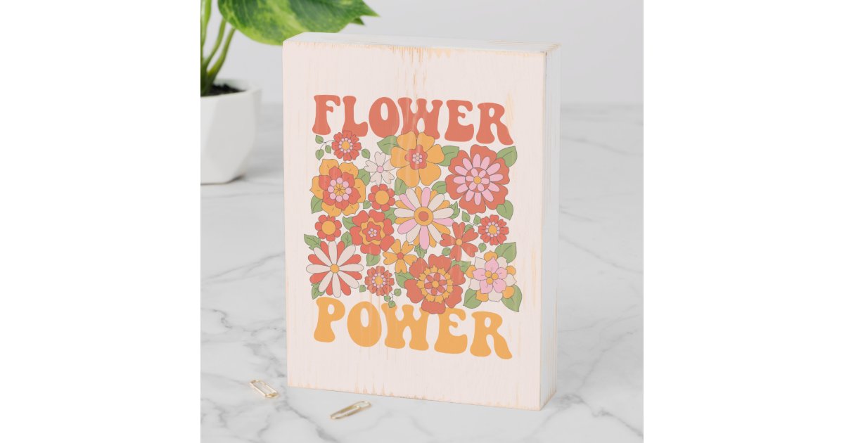 Groovy Flower Power Graphic Wooden Box Sign | Zazzle