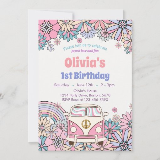 Groovy Flower Retro Birthday Invitation | Zazzle