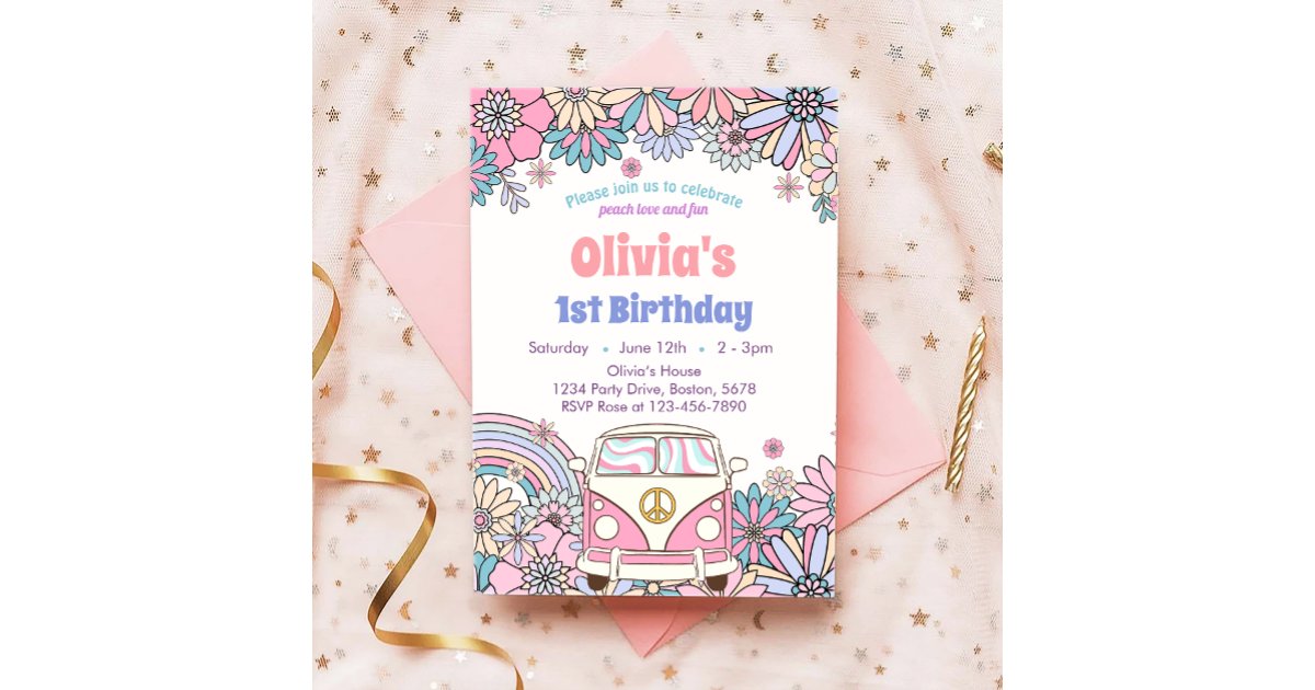 Groovy Flower Retro Birthday Invitation | Zazzle
