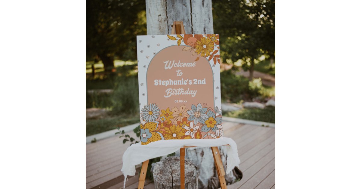 Groovy Flower Retro Birthday Party Welcome Sign | Zazzle