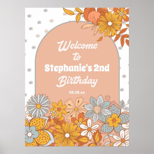 Groovy Flower Retro Birthday Party Welcome Sign | Zazzle