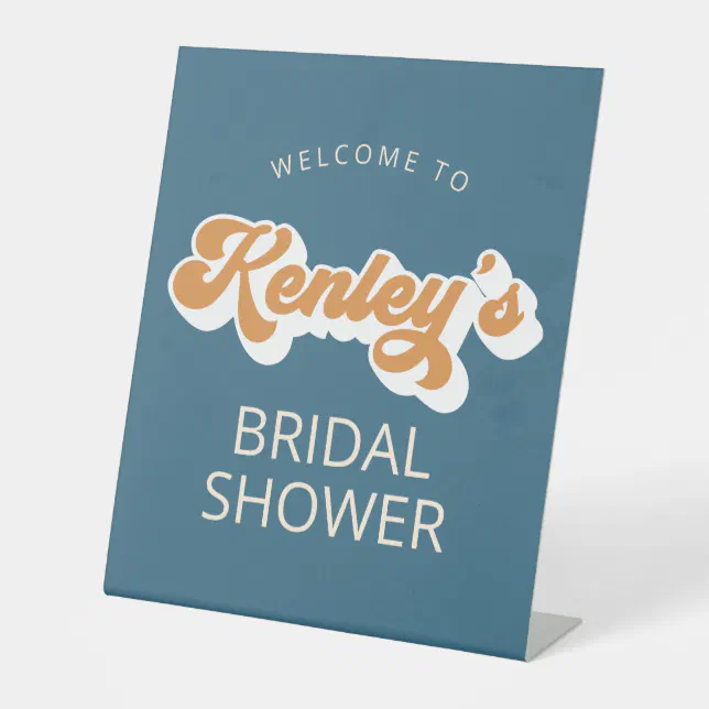 Groovy Font Teal Yellow Bridal Shower Welcome Pedestal Sign | Zazzle