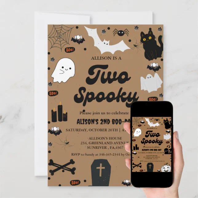 Groovy Ghost Halloween Two Spooky 2nd Birthday Invitation | Zazzle