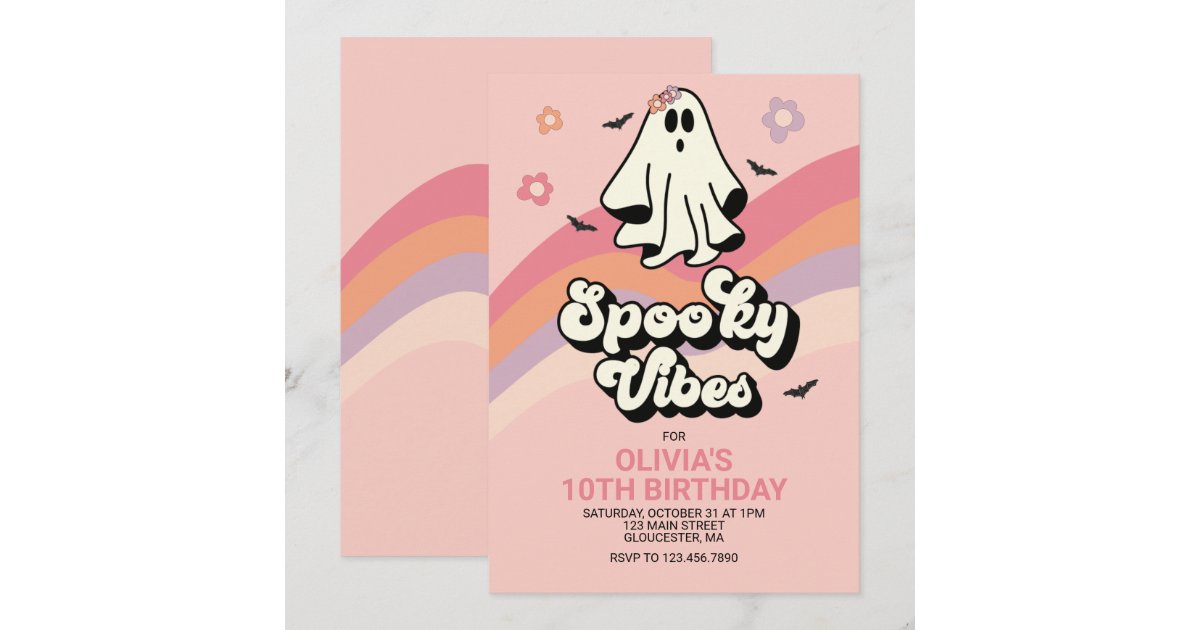 groovy Ghost retro Halloween Birthday Invitation | Zazzle