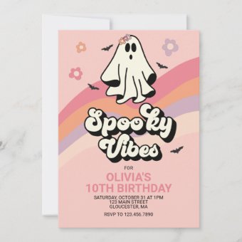 groovy Ghost retro Halloween Birthday Invitation | Zazzle