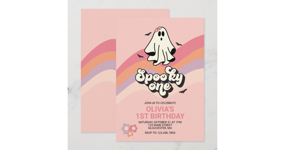 groovy Ghost retro Halloween Spooky One Birthday Invitation | Zazzle