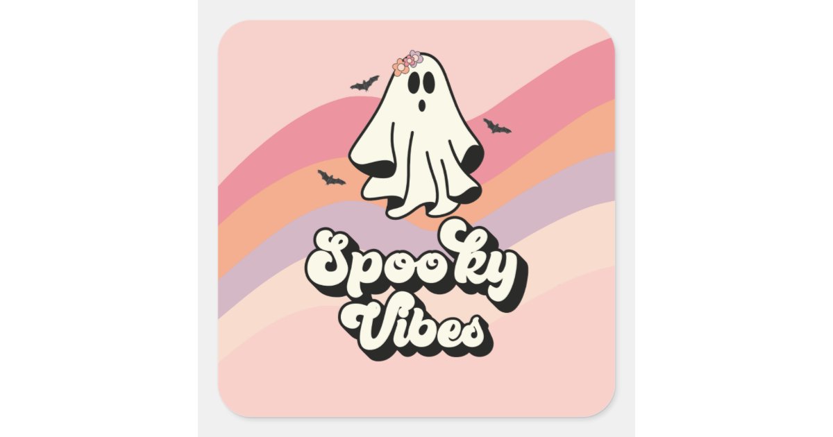 groovy Ghost retro Halloween Spooky Vibes Birthday Square Sticker | Zazzle
