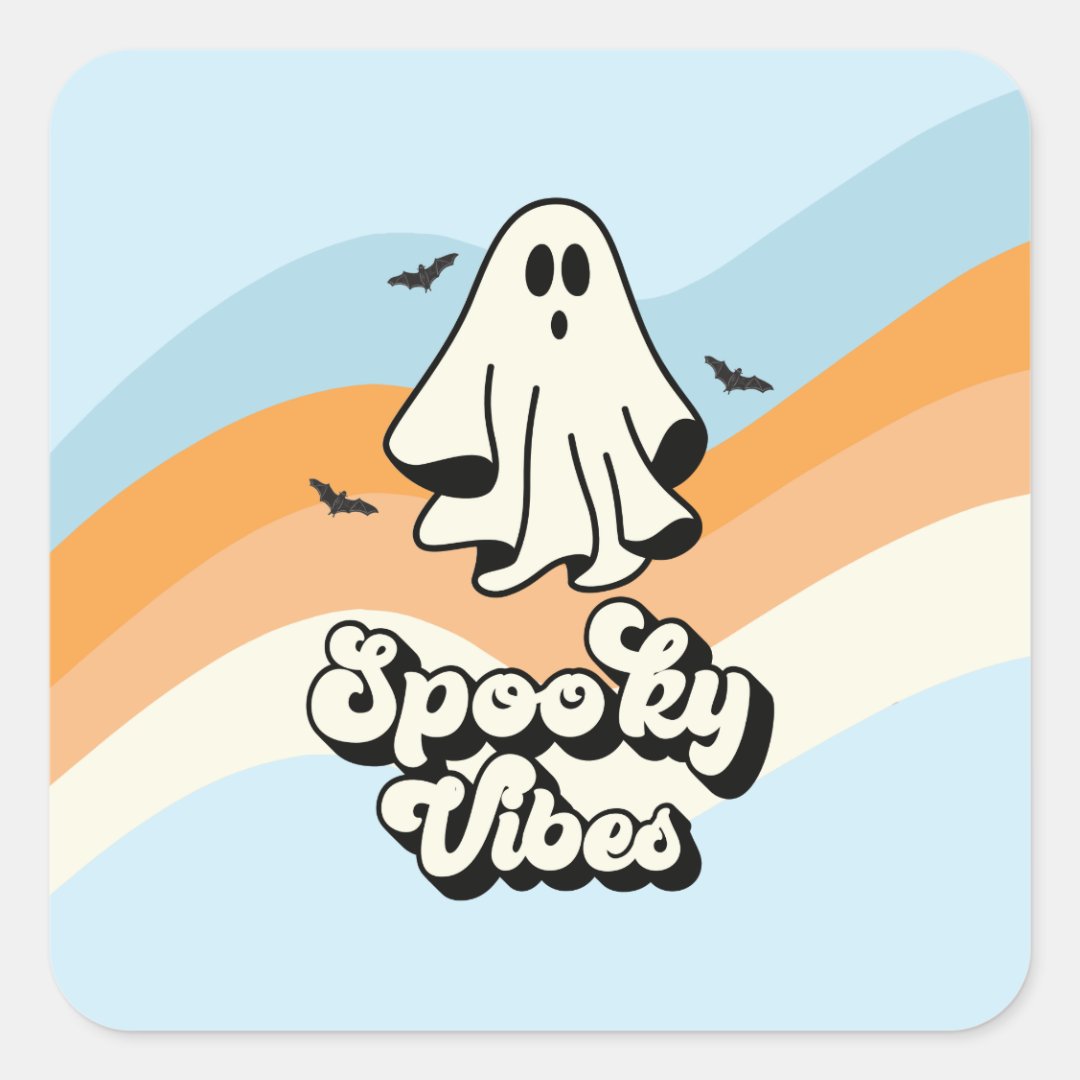 groovy Ghost retro Halloween Spooky Vibes Blue Square Sticker | Zazzle