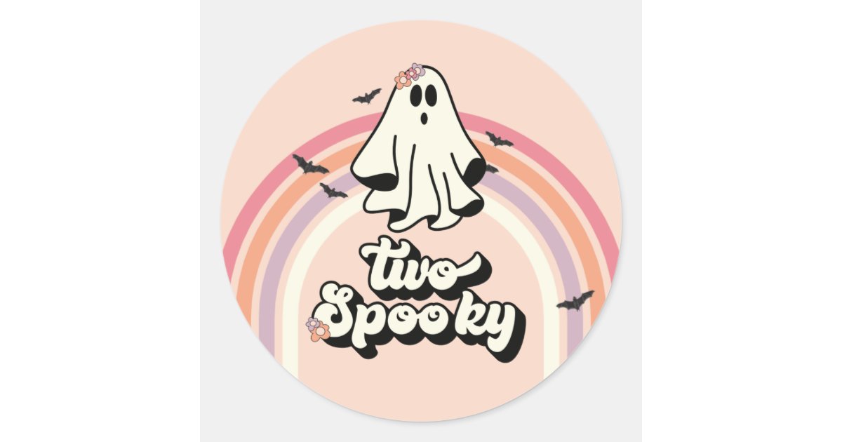 groovy Ghost retro Halloween Two Spooky Birthday Classic Round Sticker ...