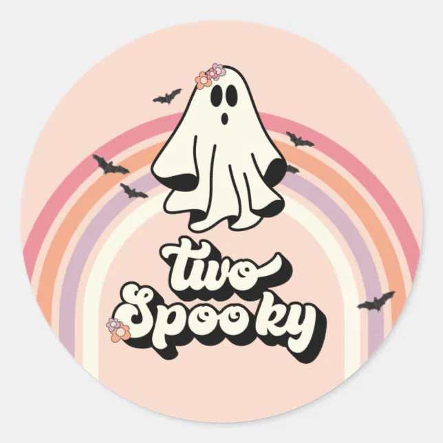 groovy Ghost retro Halloween Two Spooky Birthday Classic Round Sticker ...