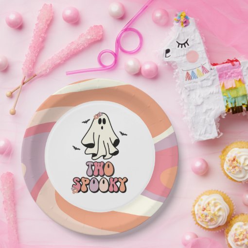 groovy Ghost retro Halloween Two Spooky Birthday Paper Plates | Zazzle