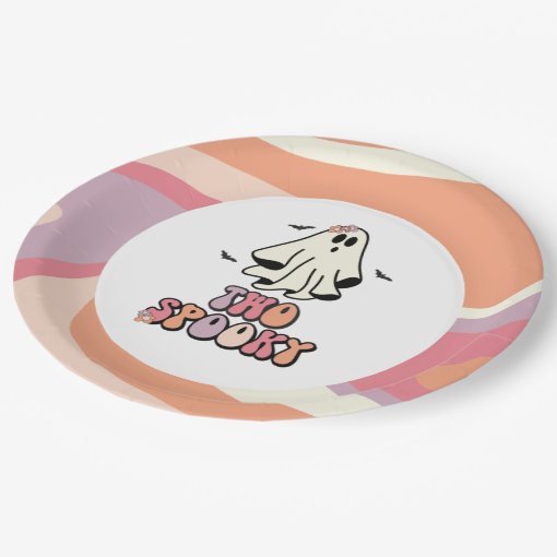 groovy Ghost retro Halloween Two Spooky Birthday Paper Plates | Zazzle