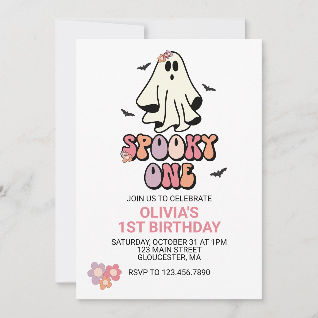 Groovy Ghost Spooky One Halloween Birthday Invitation | Zazzle