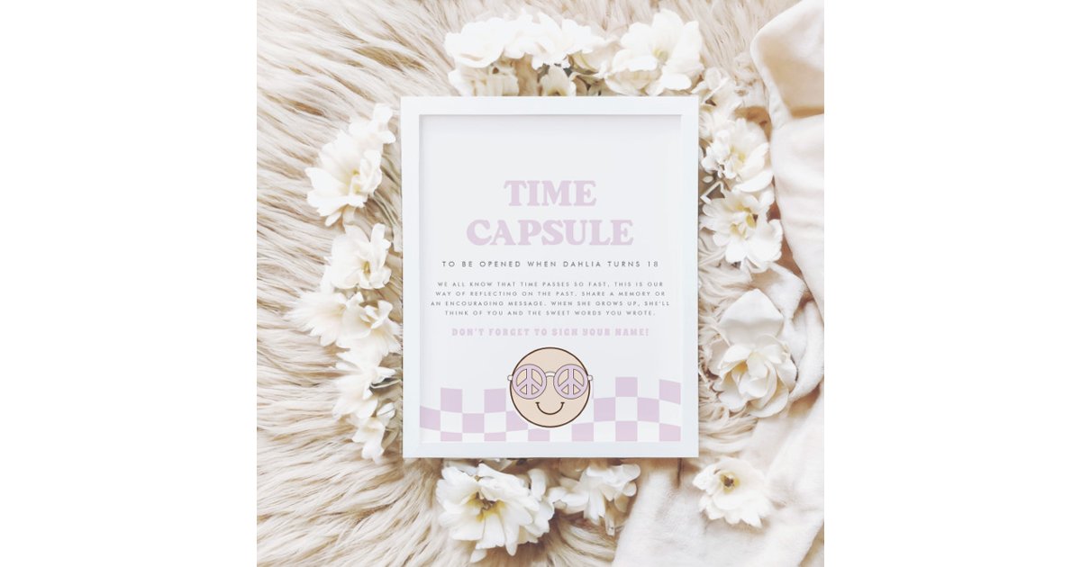 Groovy Girl Checkered Happy Face | Time Capsule Poster | Zazzle