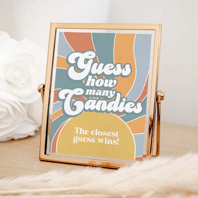 Groovy Guess How Many Candies Retro Shower Game Poster | Zazzle