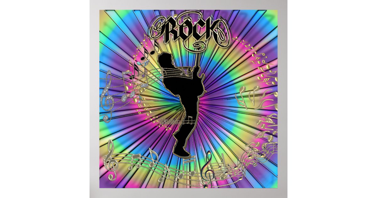 Groovy Guitar in a Tie-Dye Dream Music Poster | Zazzle