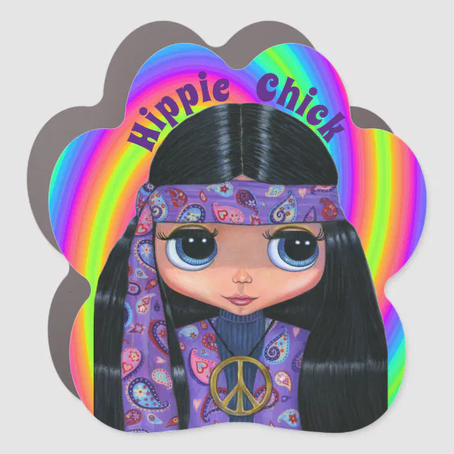 Groovy Hippie Chick in Purple Peace Sign Headband | Zazzle