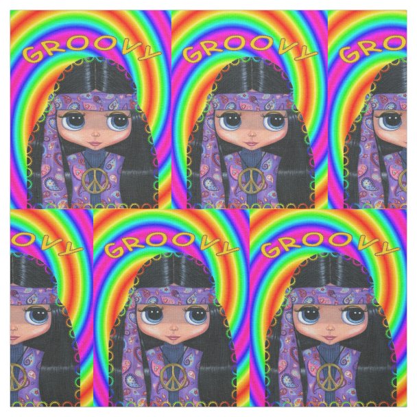 Psychedelic Hippie Chick Mermaid Peace Sign Groovy Fabric | Zazzle