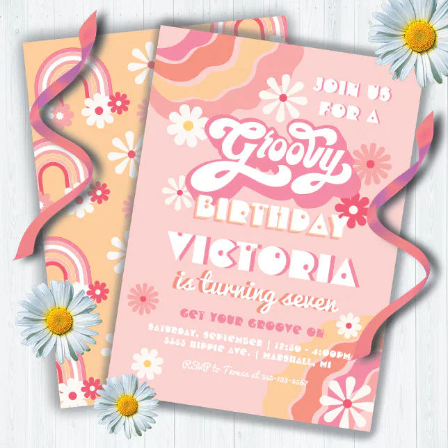 Groovy Hippie floral Birthday Party Invitation | Zazzle