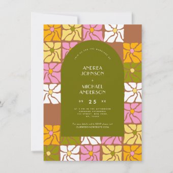 Groovy Hippie Floral Boho Arch 70s Retro Wedding Invitation | Zazzle