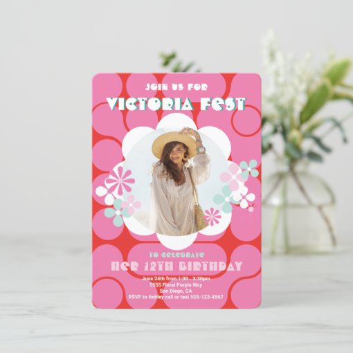 Groovy Hippie Flower Power Photo Birthday Festival Invitation | Zazzle