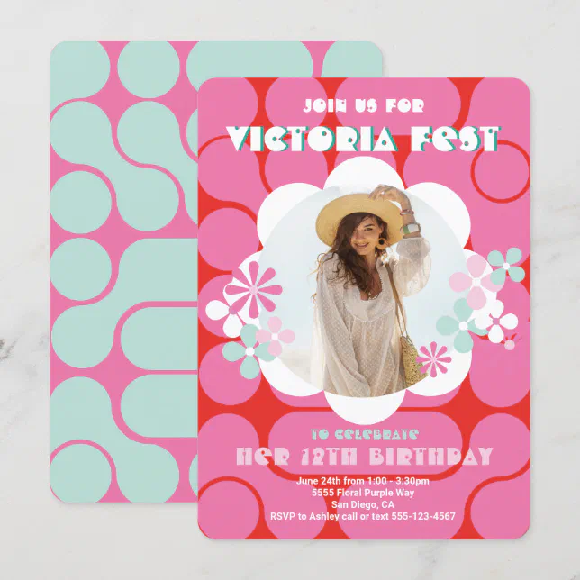 Groovy Hippie Flower Power Photo Birthday Festival Invitation | Zazzle