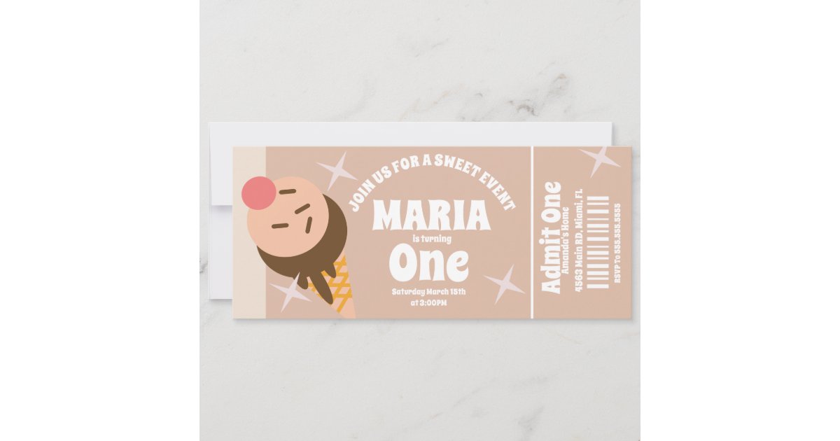 Groovy Ice Cream Birthday Ticket Party Invitation | Zazzle