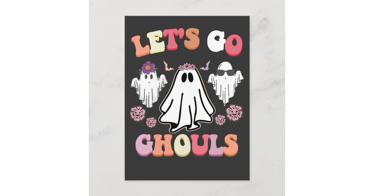 Groovy Let's Go Ghouls Halloween Ghost Retro Invitation Postcard | Zazzle