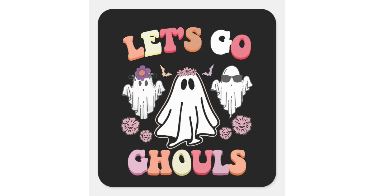 Groovy Let's Go Ghouls Halloween Ghost Retro Square Sticker | Zazzle