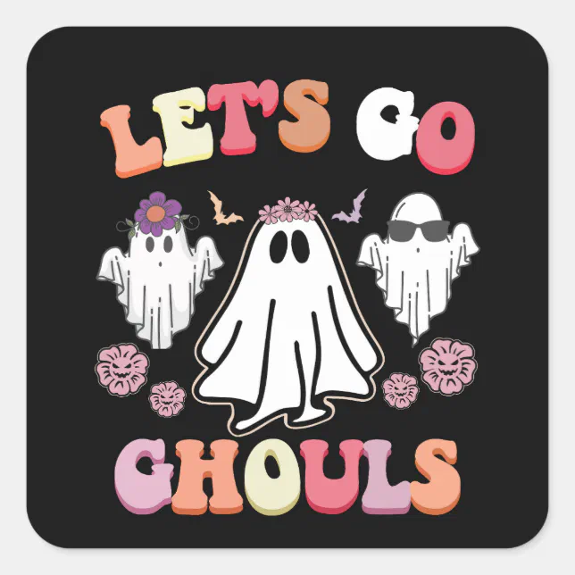 Groovy Let's Go Ghouls Halloween Ghost Retro Square Sticker | Zazzle