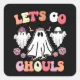 Groovy Let's Go Ghouls Halloween Ghost Retro Square Sticker | Zazzle
