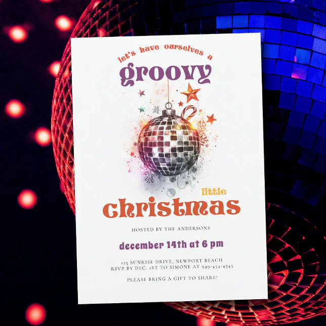 Groovy Little Christmas Disco Ball Christmas Party Invitation | Zazzle