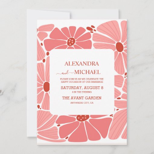 Groovy modern pink daisy wedding invitation | Zazzle