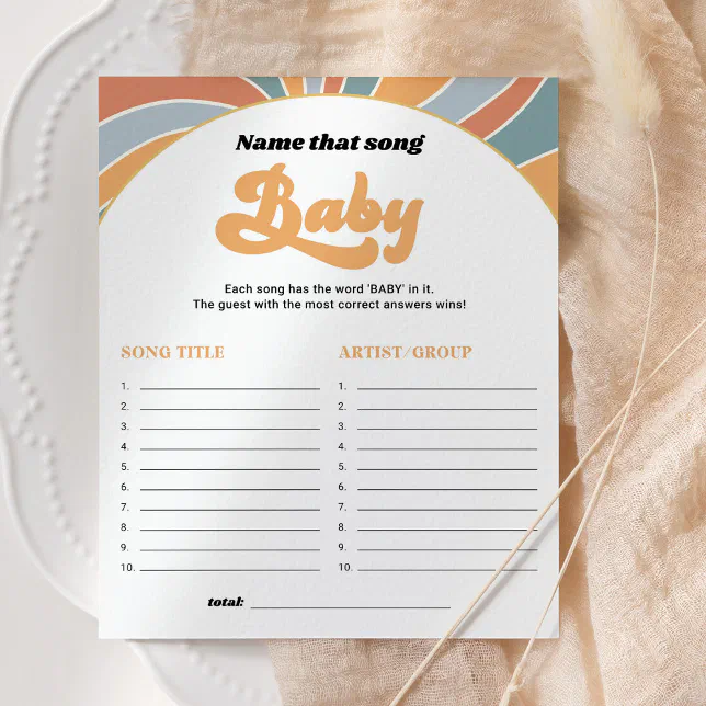 Groovy Name That Song Baby Shower Game | Zazzle
