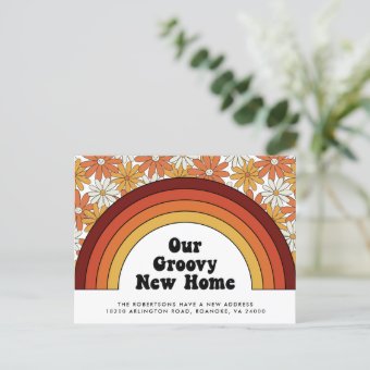Groovy New Home Rainbow Retro New Address Announcement Postcard | Zazzle