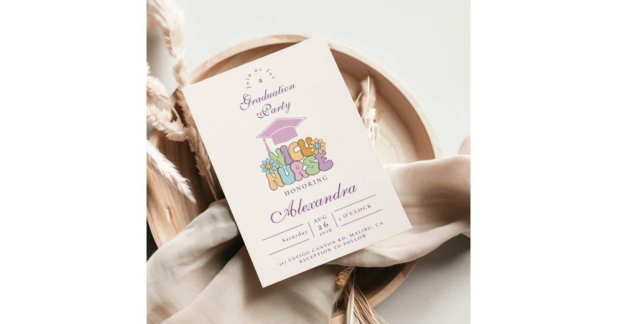 Groovy NICU Nurse Graduation Party Invitation | Zazzle