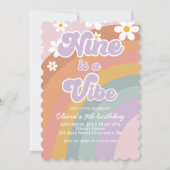 Groovy Nine is a vibe Retro Rainbow 9th Birthday Invitation | Zazzle